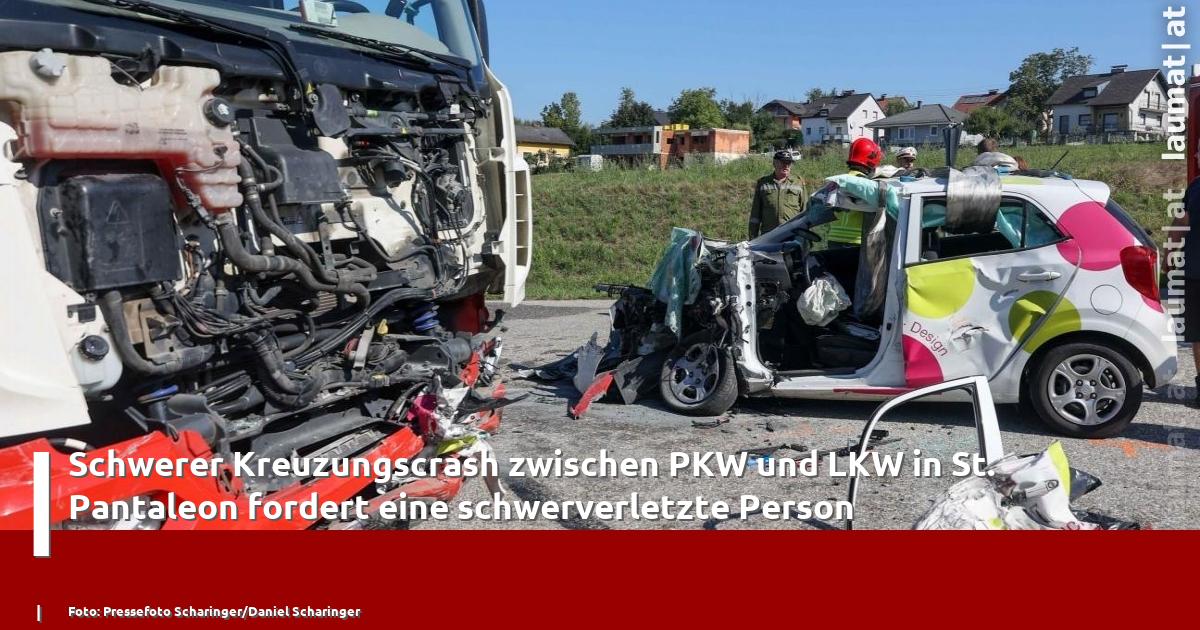 Schwerer Kreuzungscrash zwischen PKW und LKW in St. Pantaleon fordert eine schwerverletzte ...